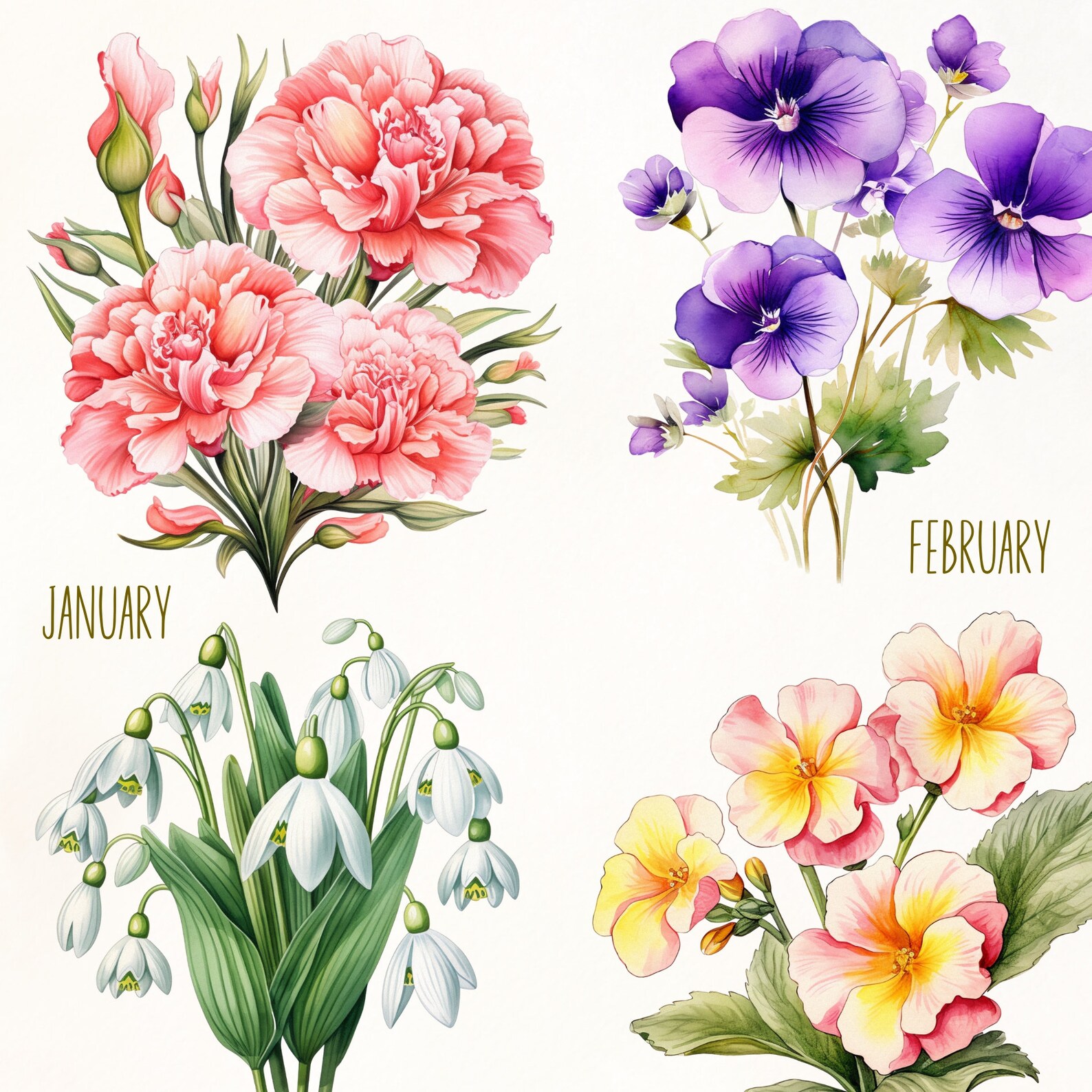 Birth Flower Clipart Bundle Birthflower Png Birthmonth - Etsy