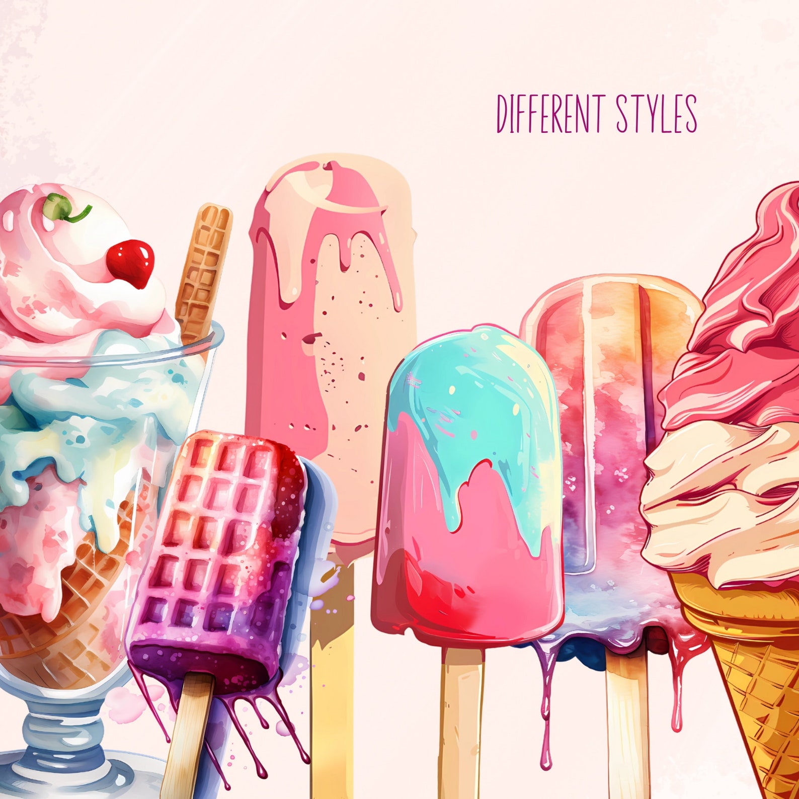Ice Cream PNG Clipart, Summer Dessert Bundle, Watercolor Sweets Set ...