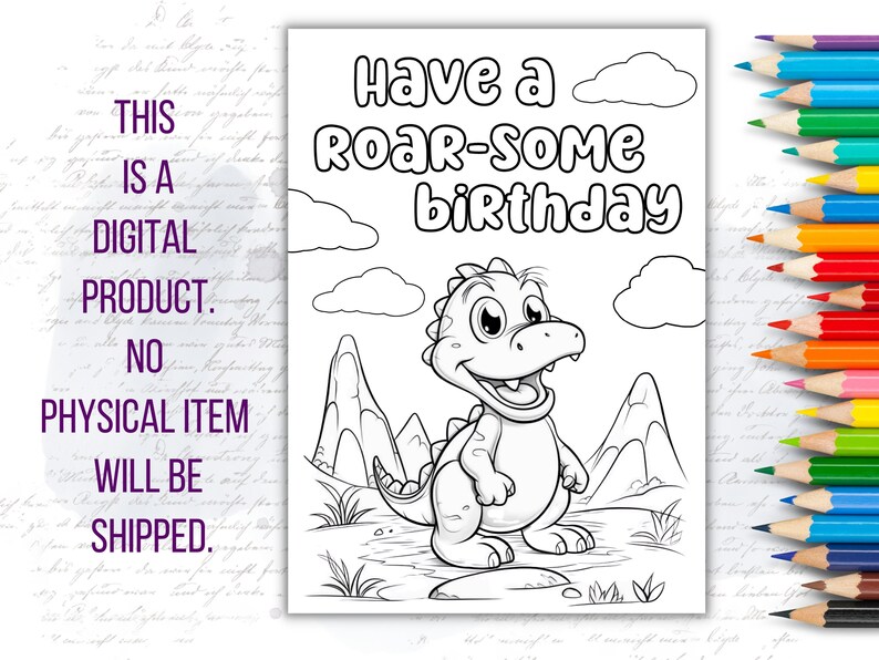 Printable Coloring Birthday Card for Kids Digital Coloring - Etsy