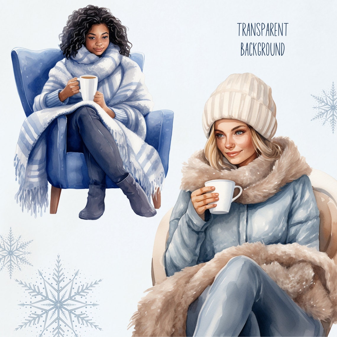 Winter Girl Clipart Bundle, Watercolor Cozy Holiday Png, Xmas Sweater ...