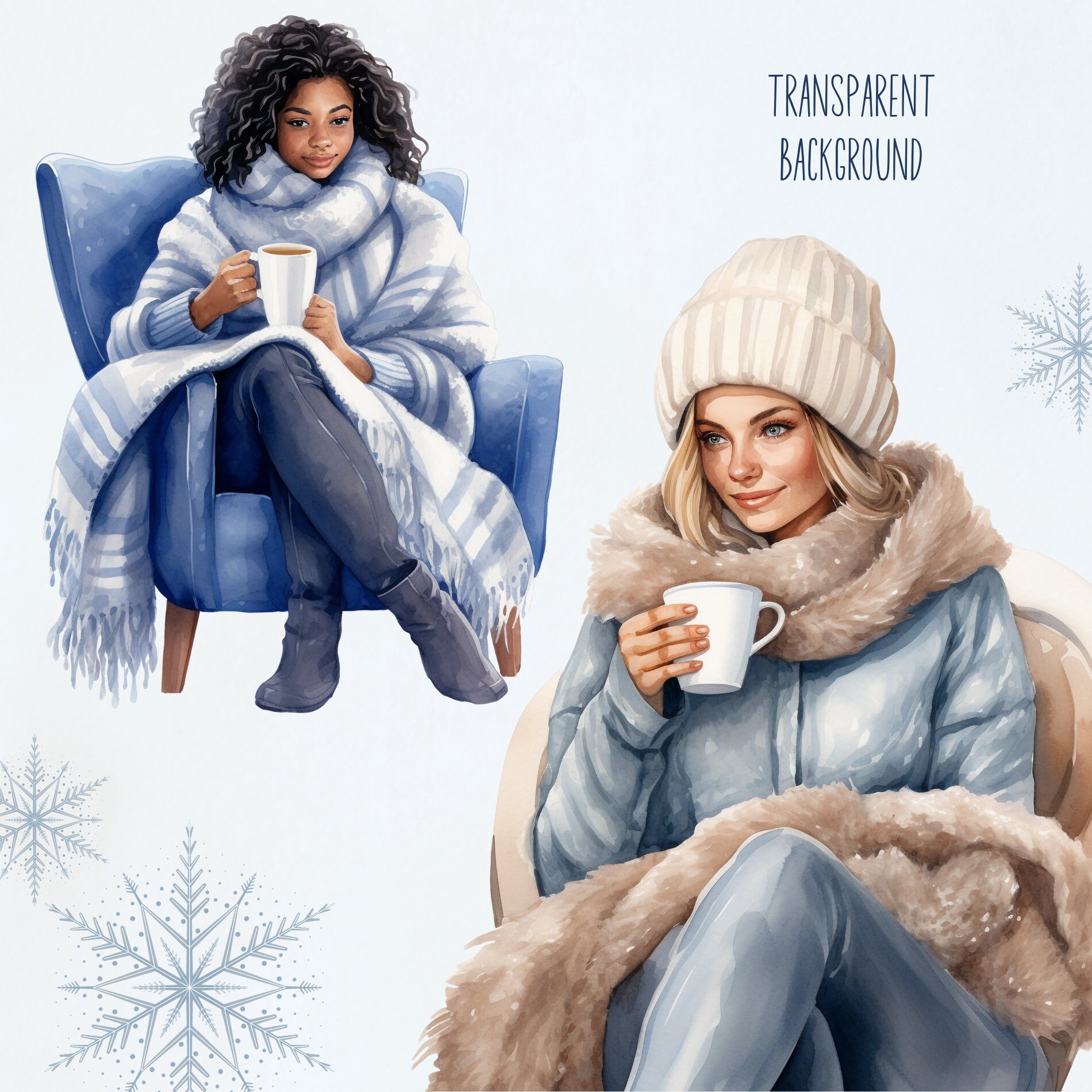 Winter Girl Clipart Bundle, Watercolor Cozy Holiday Png, Xmas Sweater ...