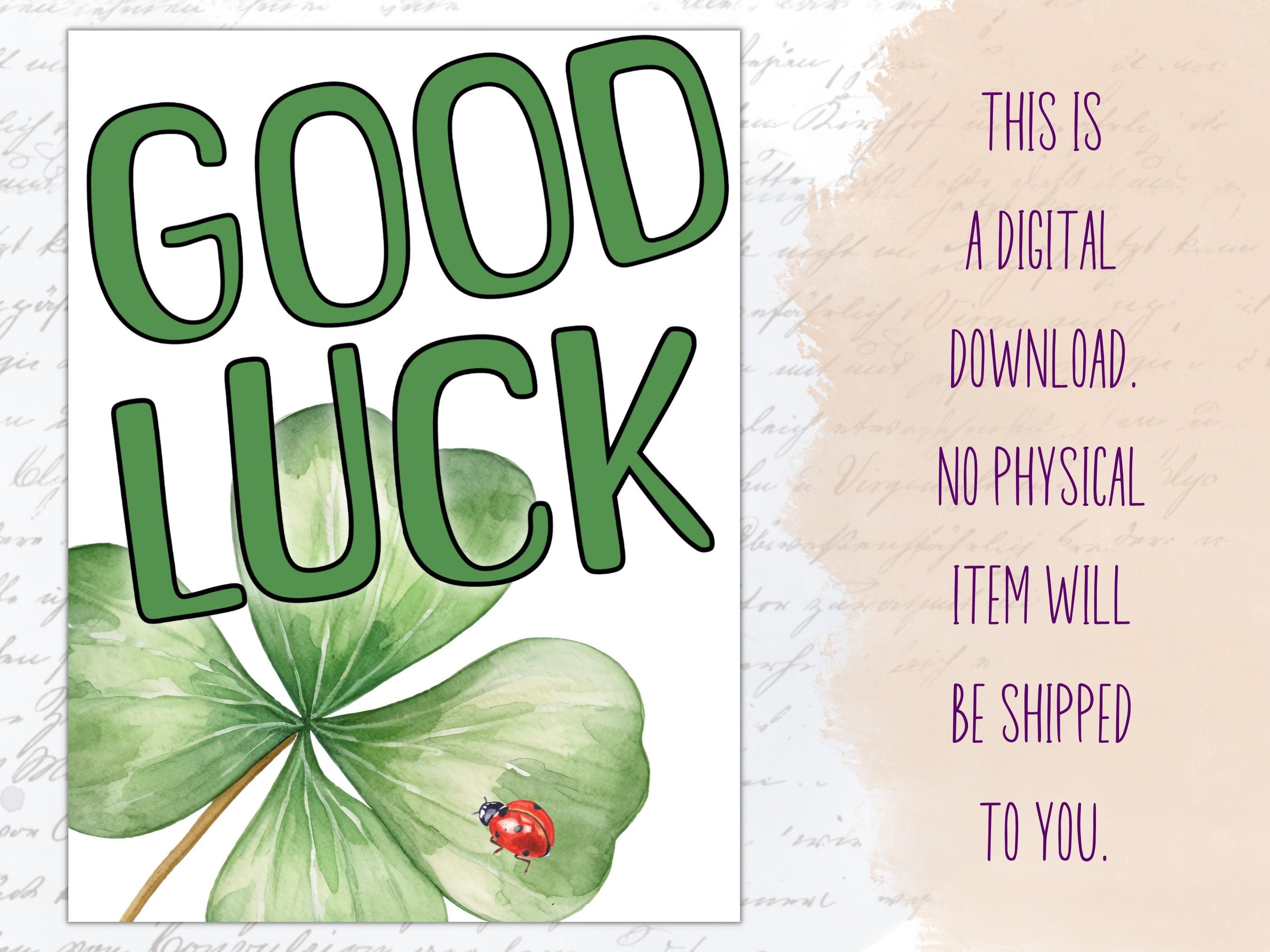 Printable Good Luck Card Good Luck Gifts Lucky Charm Card - Etsy