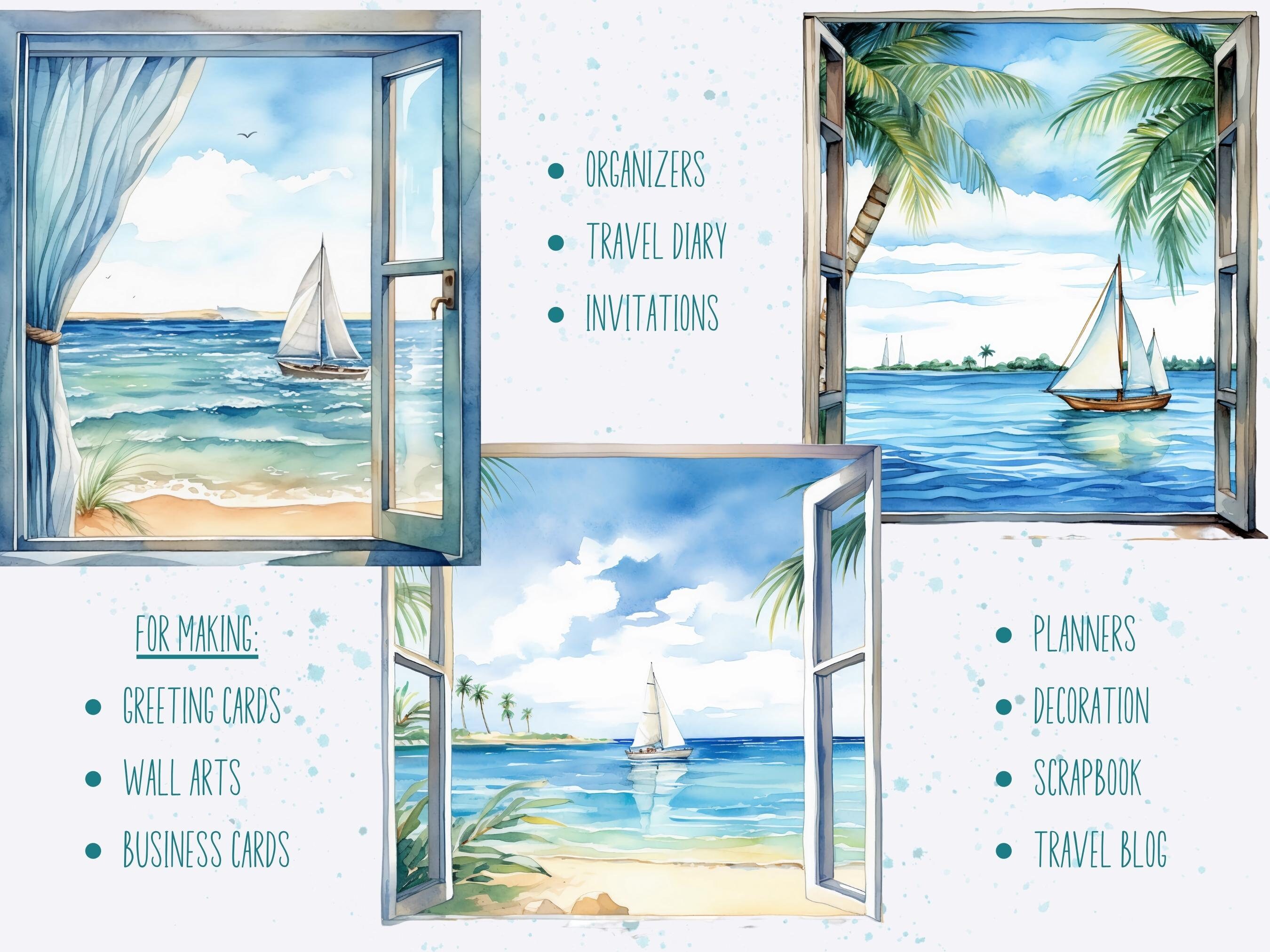 Summer Vacation Clipart Bundle, Watercolor Beach Landscape PNG ...