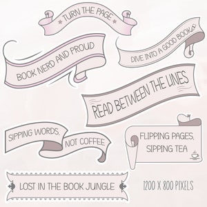 Bookish Banner PNG Stickers, Digital Reading Planner Quotes, Books ...