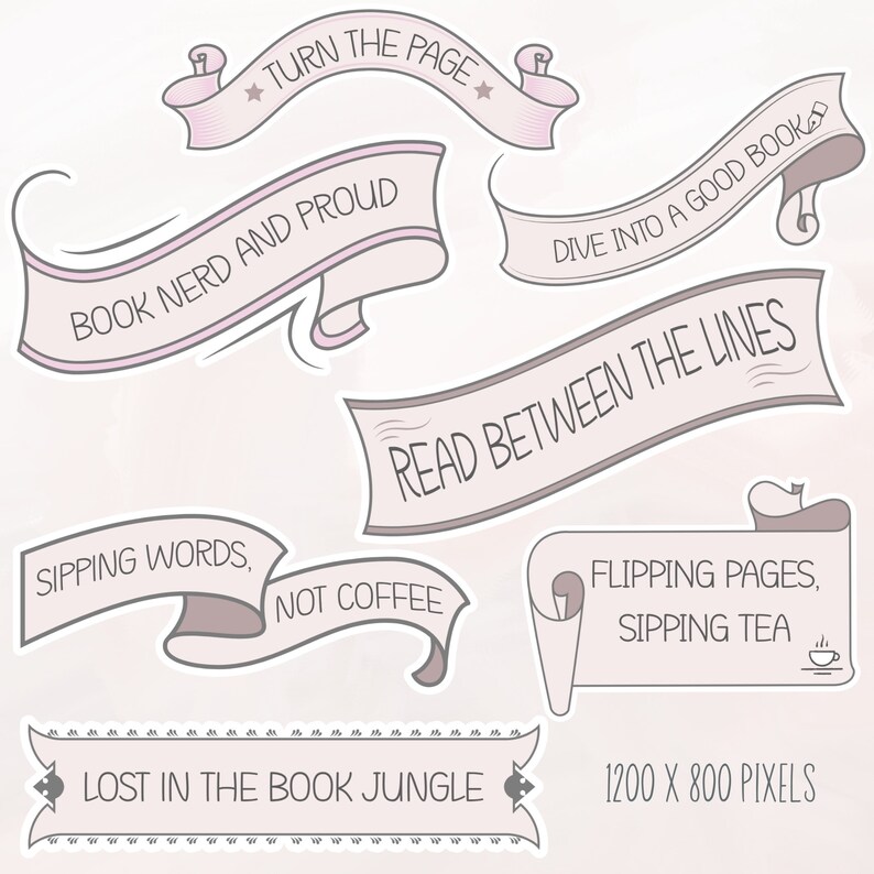 Bookish Banner PNG Stickers, Digital Reading Planner Quotes, Books ...