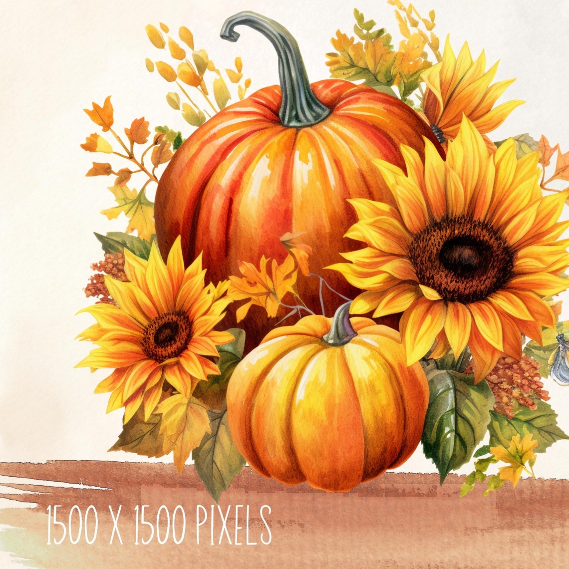 Pumpkin Clipart, Flowers Clipart, Watercolor Illustration, Commercial ...
