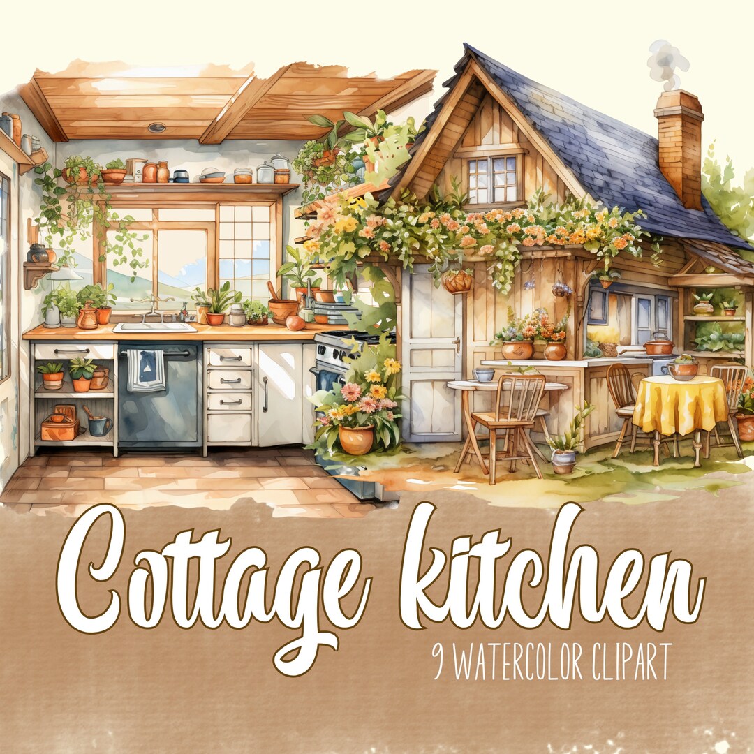 Cottage Kitchen Clipart Bundle, Cozy Fall, Autumn Watercolor, Spring ...