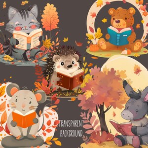 Fall Animals Reding Clipart, Autumn Clipart Bundle, Cute Bookish Animal ...