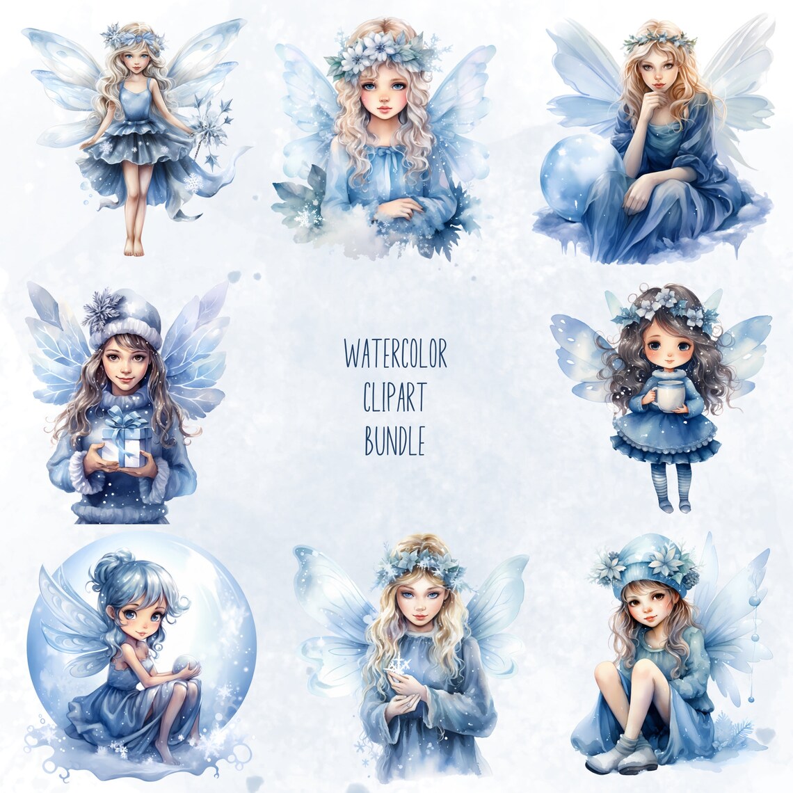 Watercolor Winter Fairy Clipart, Fantasy Nature Girl, Aquarell Woman ...