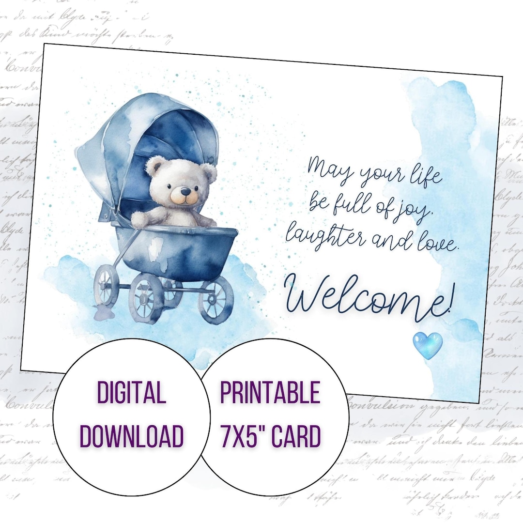 Welcome Baby Boy Card, Printable Newborn Postcard, It's a Bundle of Joy ...