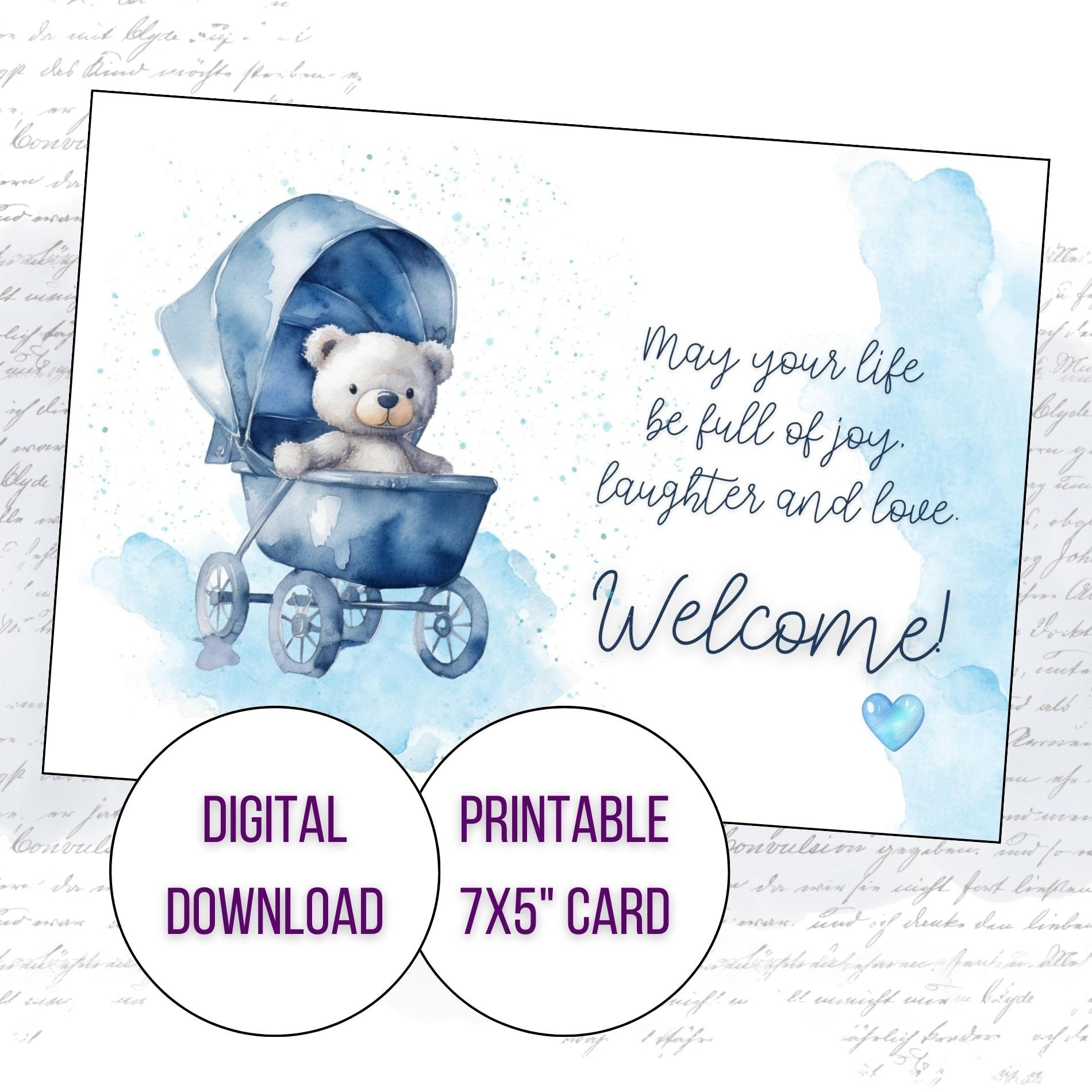 Welcome Baby Boy Card, Printable Newborn Postcard, It's a Bundle of Joy ...