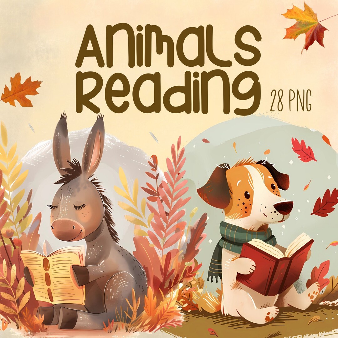 Fall Animals Reding Clipart, Autumn Clipart Bundle, Cute Bookish Animal ...