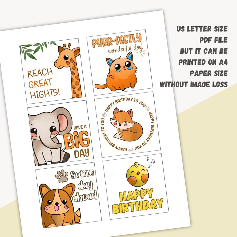 Printable Birthday Gift Tags, PDF Favor Tag for Children, Cute Animals ...