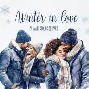 Watercolor Winter Couple Clipart, Lovers PNG, Love People Bundle ...