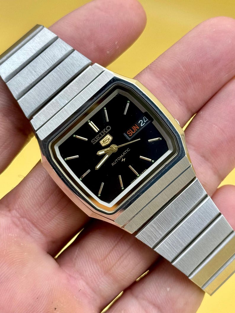 Vintage Seiko 5 Automatic Watch: Rectangular Two-tone Dial, Day-date - Etsy