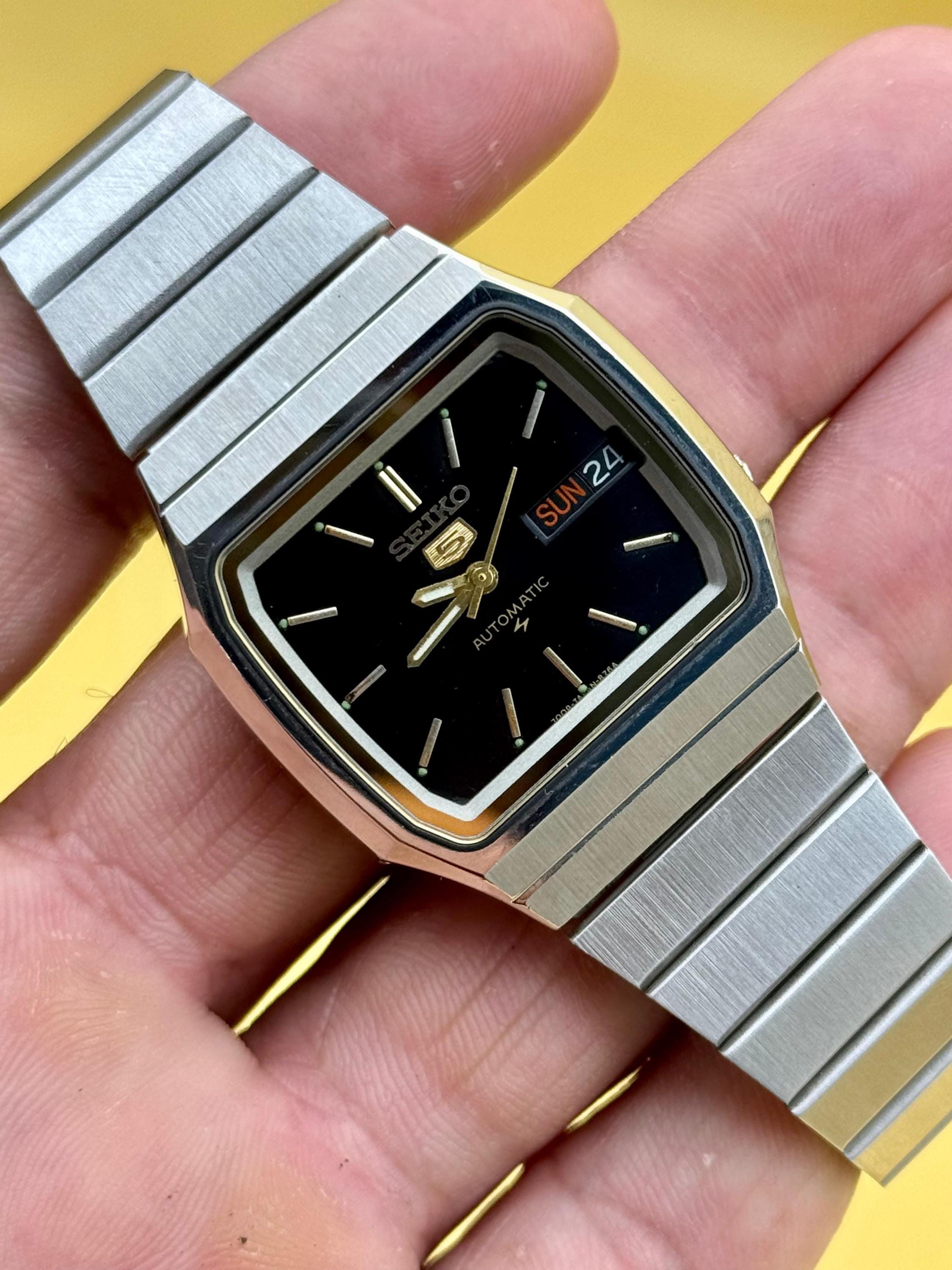 Vintage Seiko 5 Automatic Watch: Rectangular Two-tone Dial, Day-date - Etsy