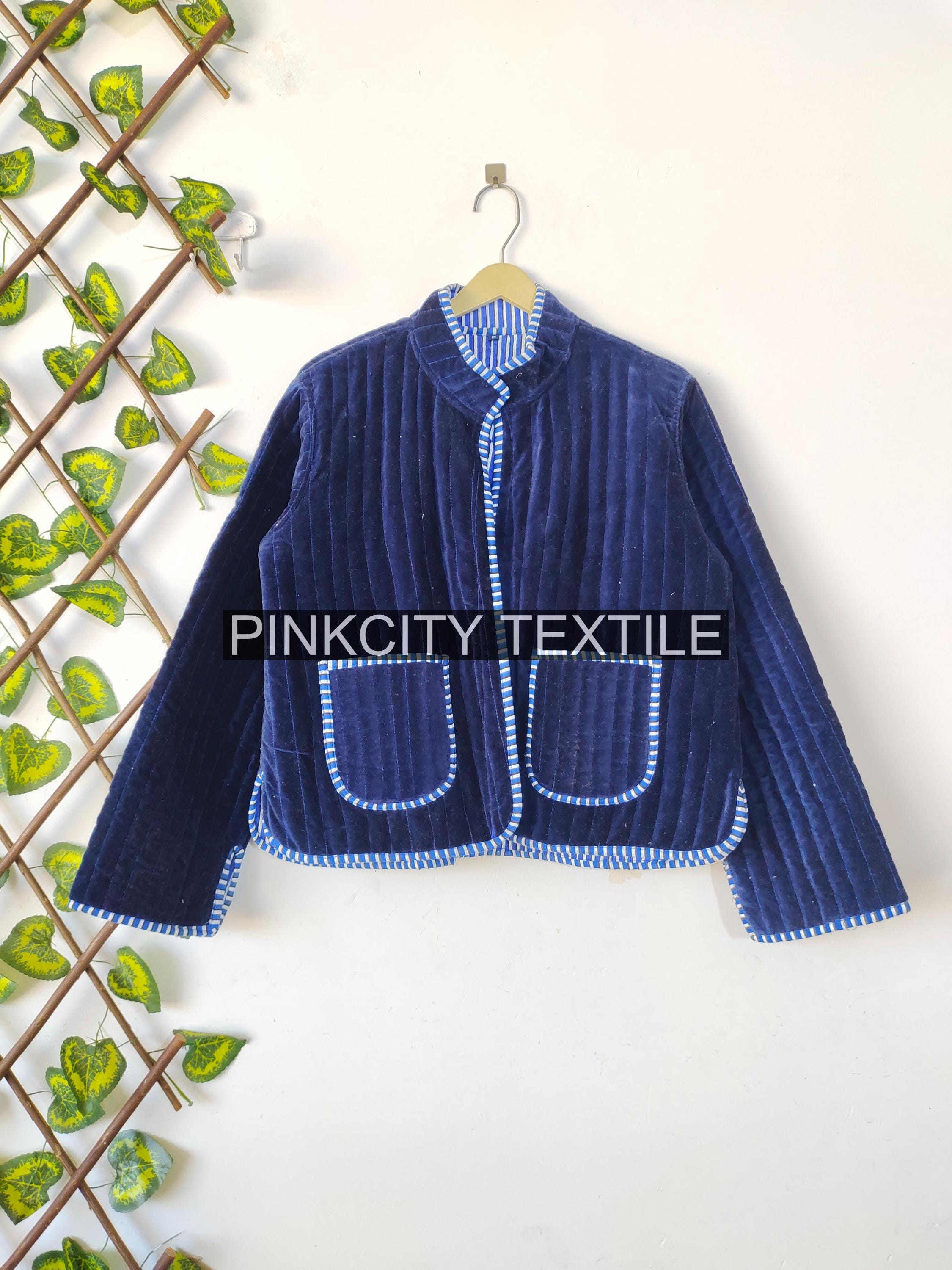 Blue Velvet Quilted Jacket, Cotton Quilted Handmade Jacket Reversible ...