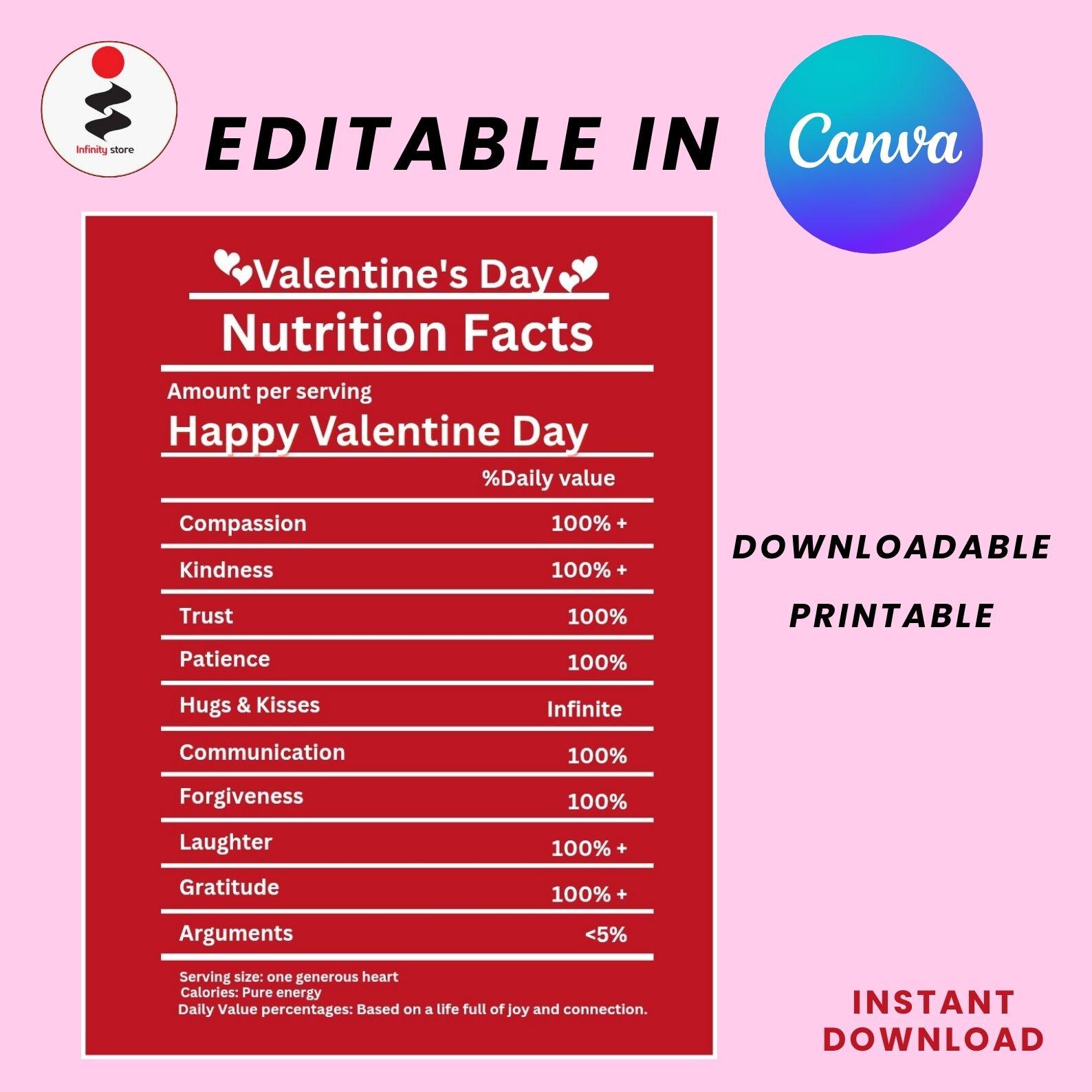 Valentine's Day Nutrition Facts Label Template: Editable Canva Template ...
