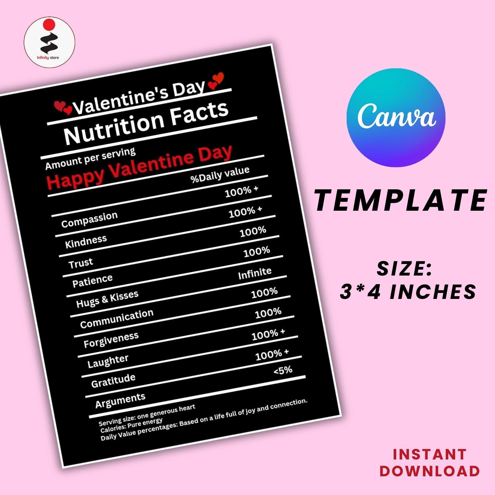 Valentine's Day Nutrition Facts Label Template: Editable Canva Template ...