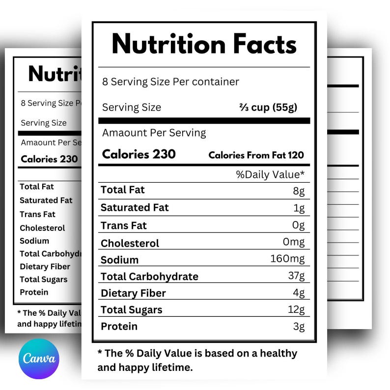 Editable Nutrition Facts Labels Template Bundle: 4x6 Canva Template ...