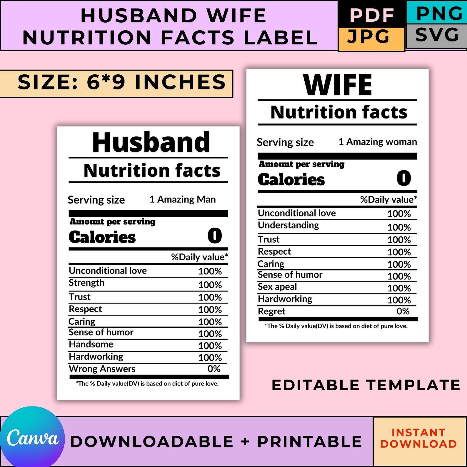 Husband & Wife Nutrition Facts Labels | Couple Wall Art | Wedding Gift ...