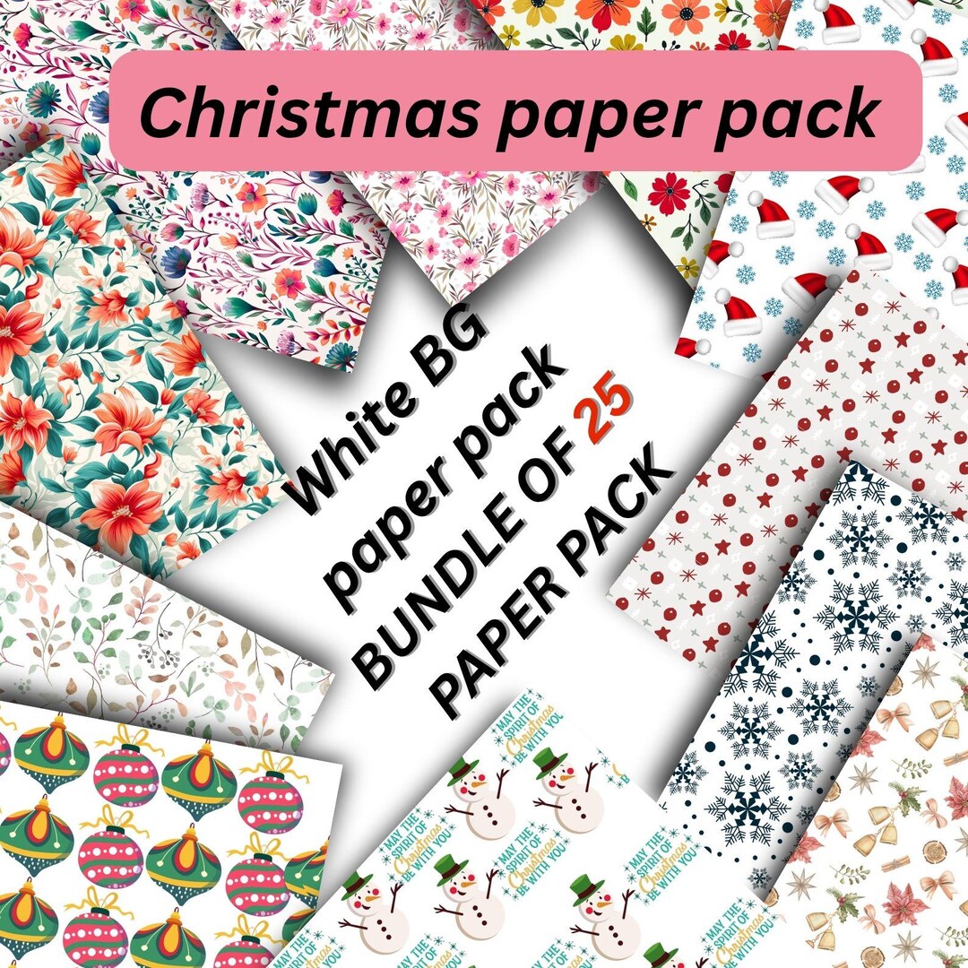 Christmas Digital Paper Pack | Dark & White Scrapbook Papers (PDF JPG ...
