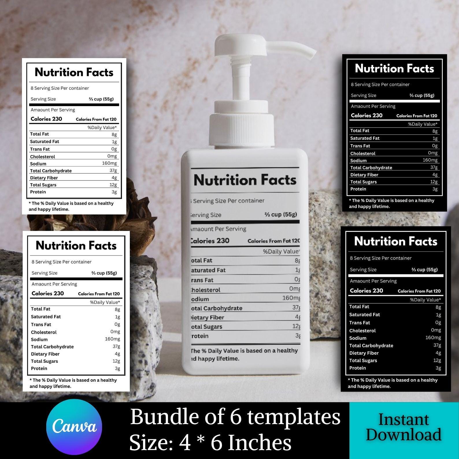 Editable Nutrition Facts Label Template Bundle: 4x6 Canva Template ...