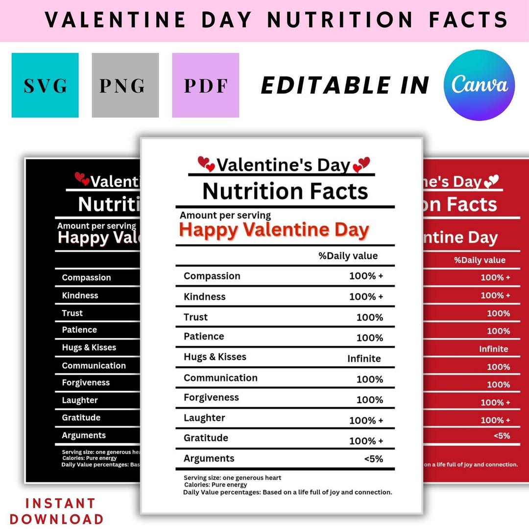 Valentine's Day Nutrition Facts Label Template: Editable Canva Template ...