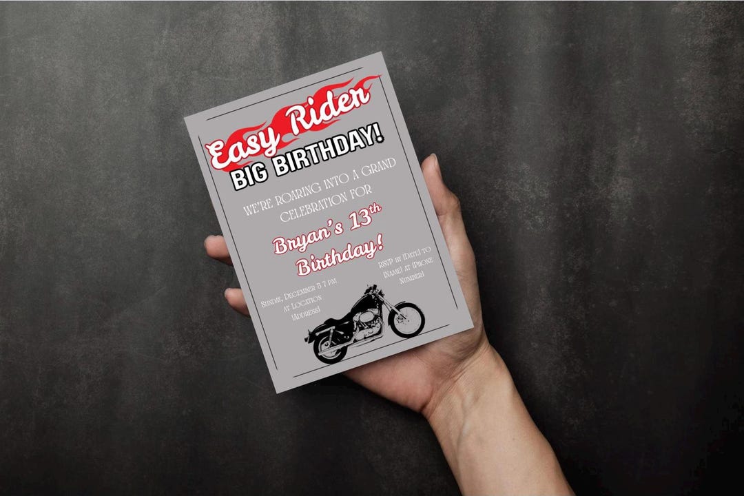 13th Birthday Invite Easy Rider Big Birthday Invitation Motorcycle Teen ...