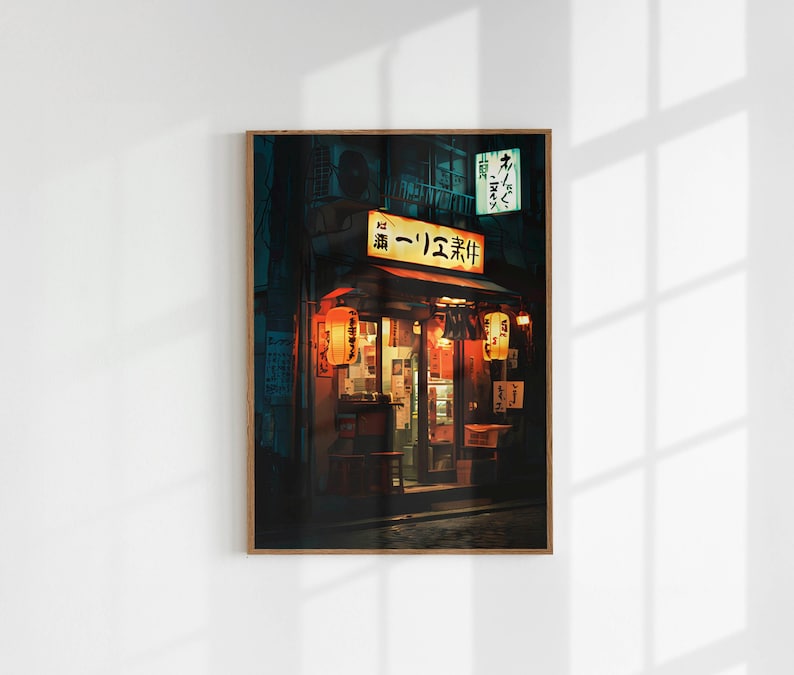 Japanese Night Rain Art, Lofi Cityscape Poster, Cozy Izakaya Wall Decor ...