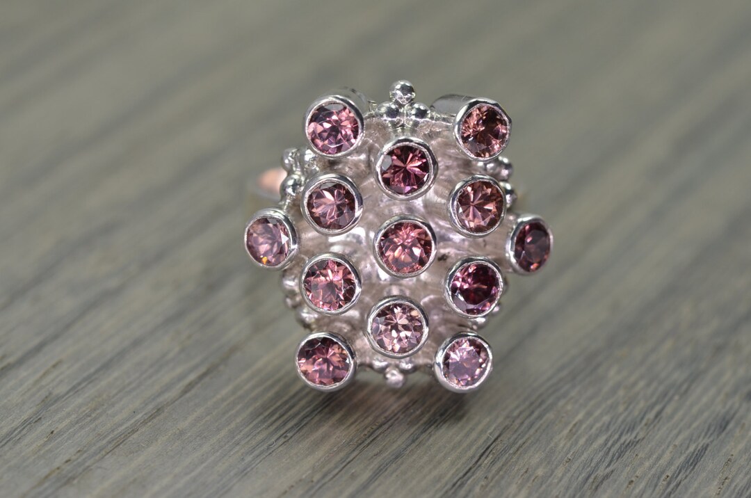 Dusty Rose Zircon Ring, Silver Cocktail Statement Gemstone Ring Miro ...