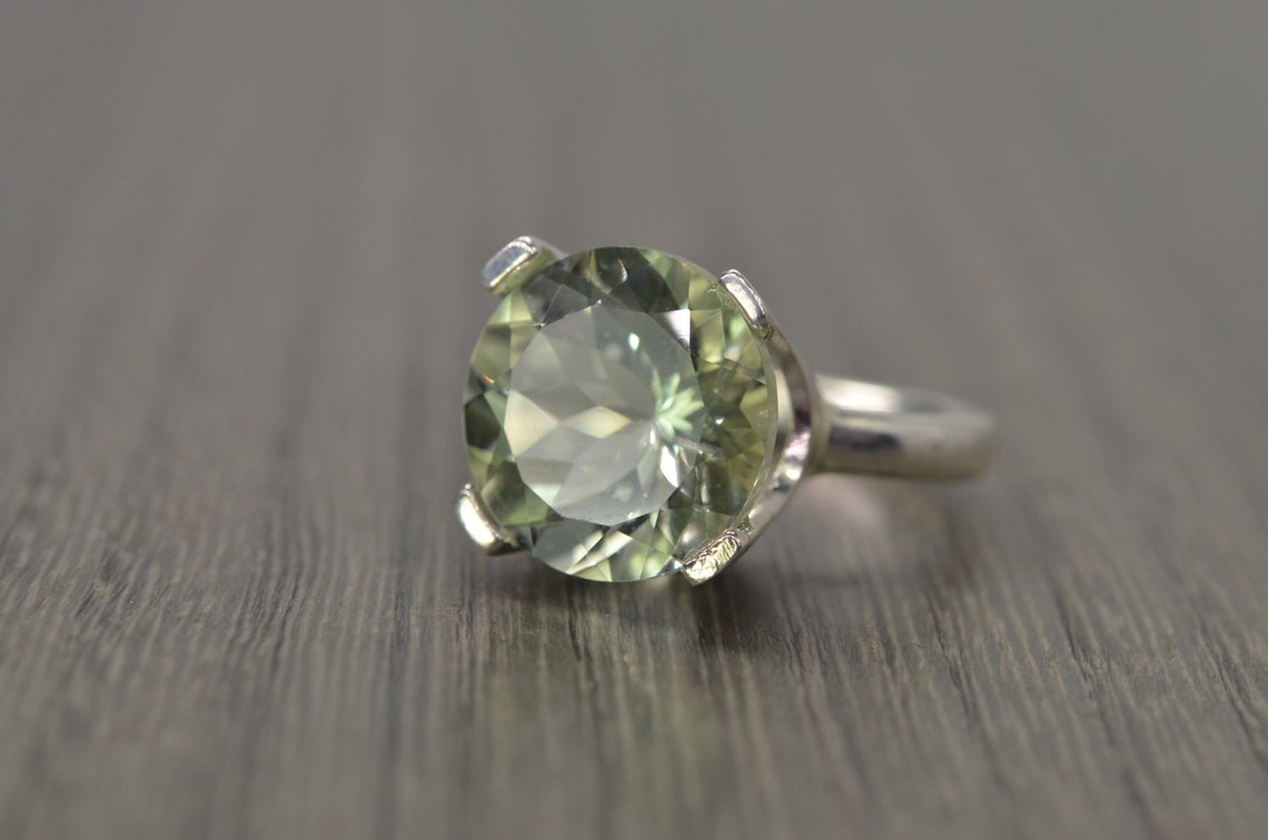 Prasiolite Ring silver green amethyst large round 10ct/14ct | Etsy