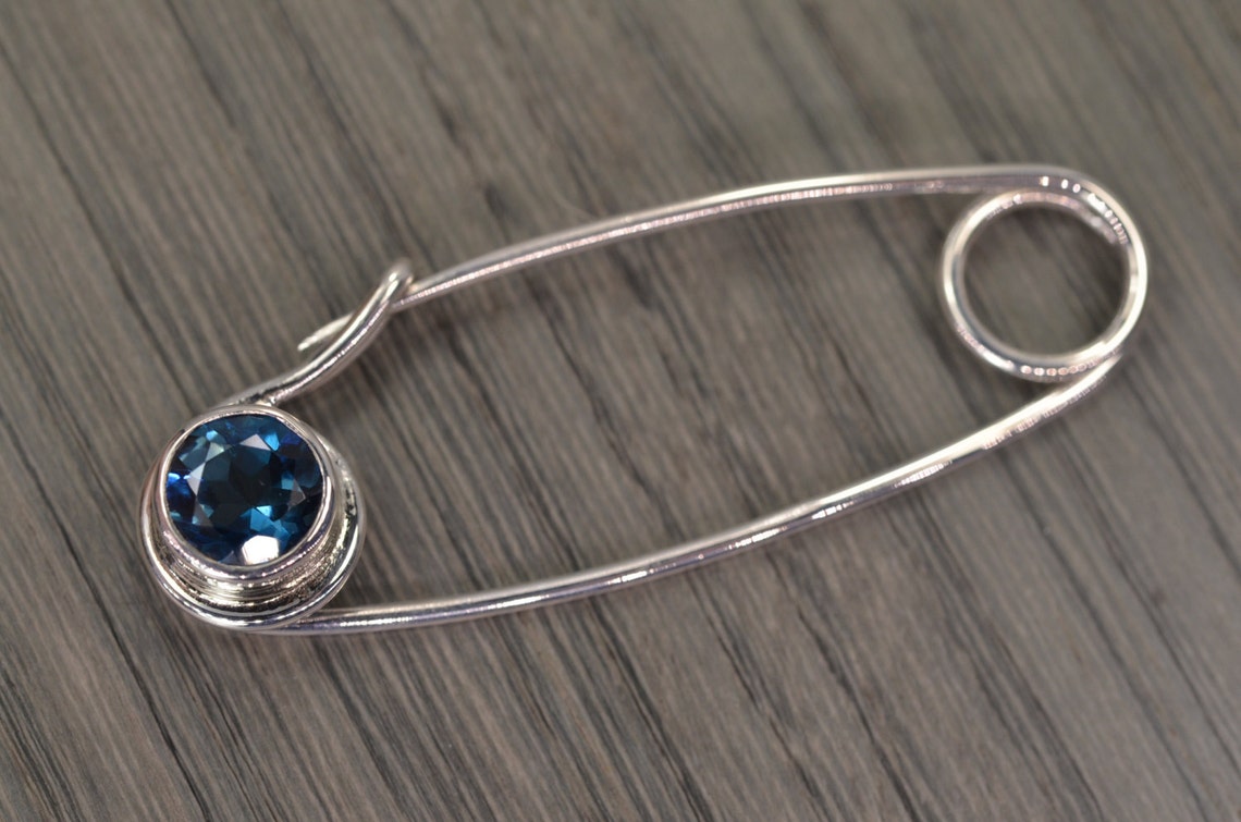 Something Blue Safety Pin Silver Gold Brooch London Blue - Etsy