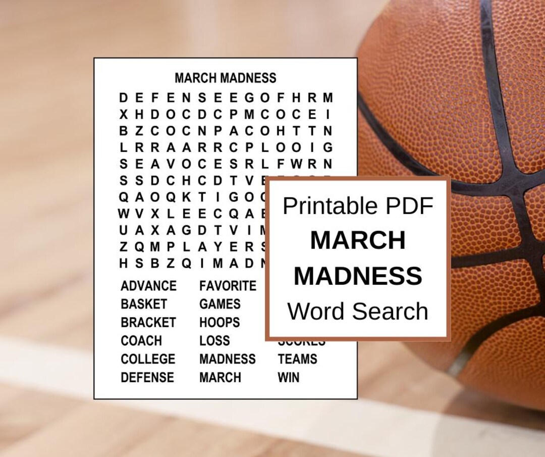 MARCH MADNESS Basketball Word Search - Printable PDF File - Letter Size ...