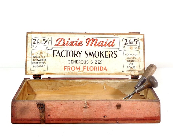 Vintage 1930s Dixie Maid Cigars Tobacco Advertising Wooden Crate Store ...