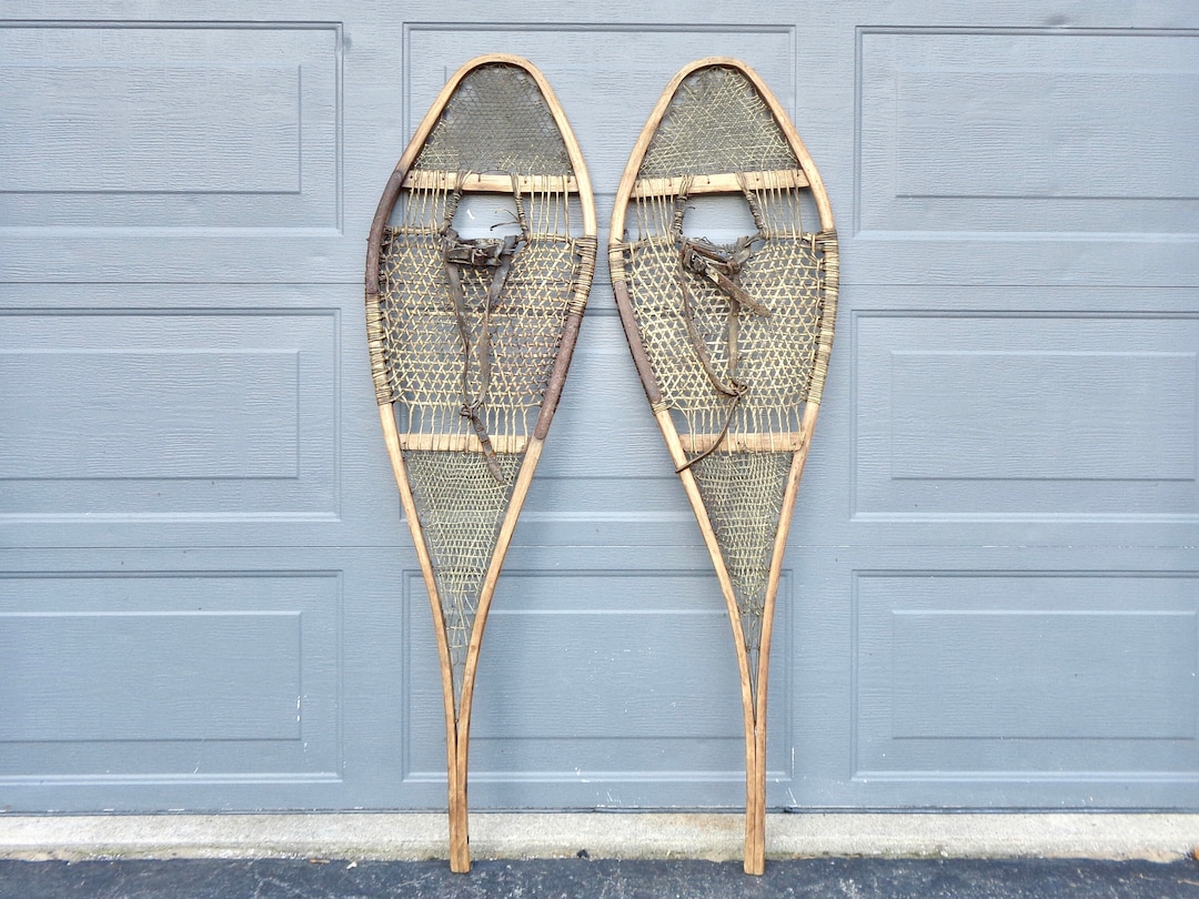 Vintage Snowshoes, Early 1900s Wooden Rawhide Leather Bindings ...
