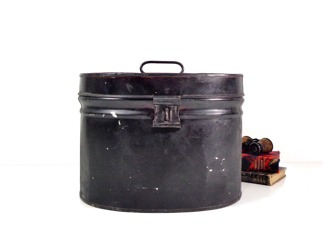 Vintage Metal Hat Box, 1800s Gentleman's Top Hat Storage Travel Lock ...