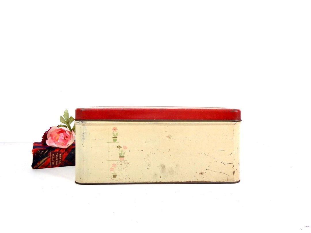 Vintage Bread Box, 1950s Floral Flowers Metal Breadbox Countertop Bin ...