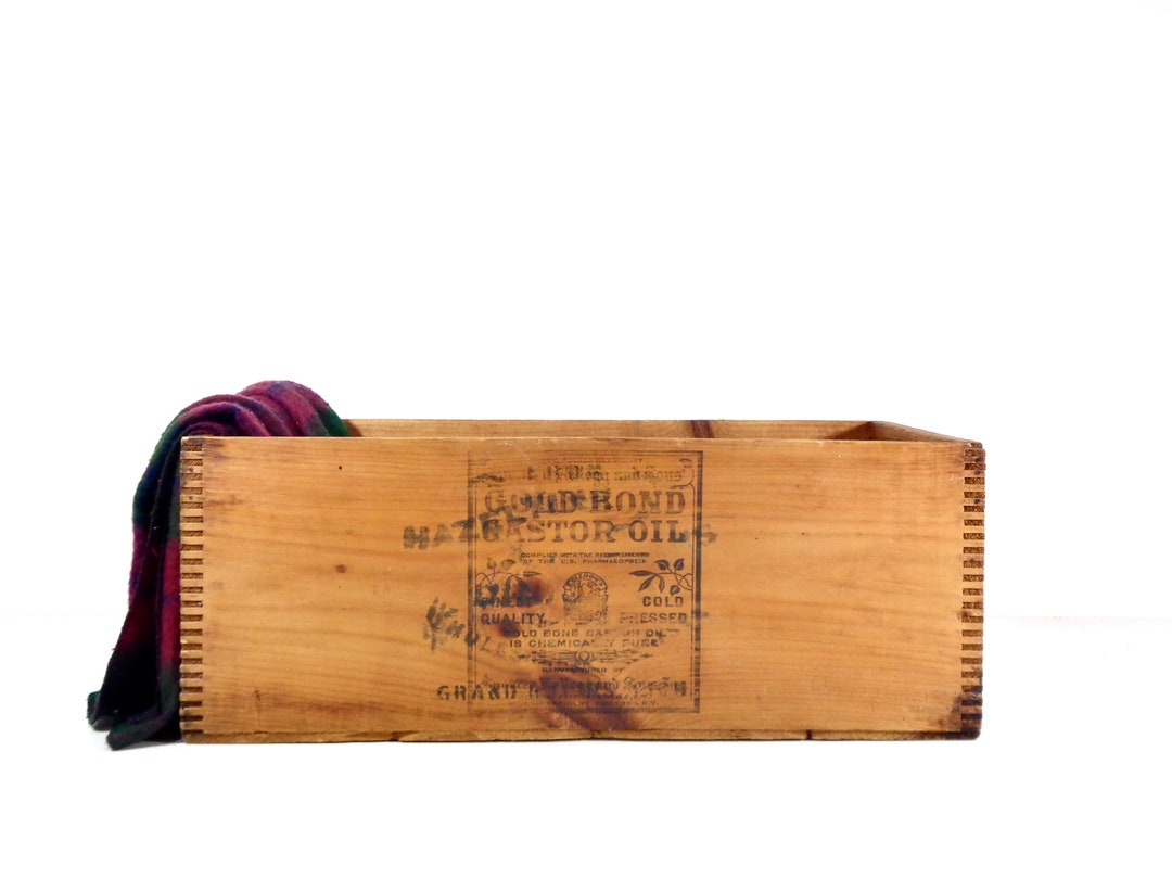 Vintage Wood Advertising Crate, 1920s Spencer Kellogg Co. Gold Bond ...