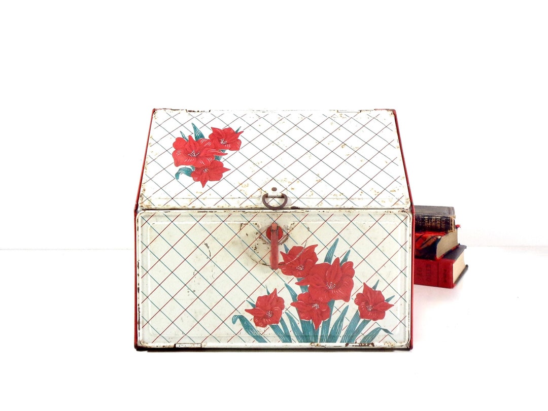 Vintage Bread Box, 1950s Floral Flowers Metal Breadbox Double Layer ...