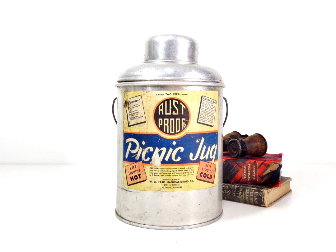 Vintage Picnic Jug, 1950s Faris Rust Proof Beverage Jug Thermos ...