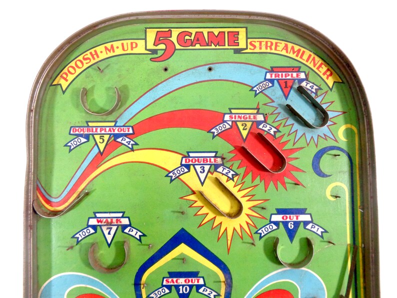 Vintage Pinball Game 1930s Poosh-m-up Streamliner Baseball 5 - Etsy