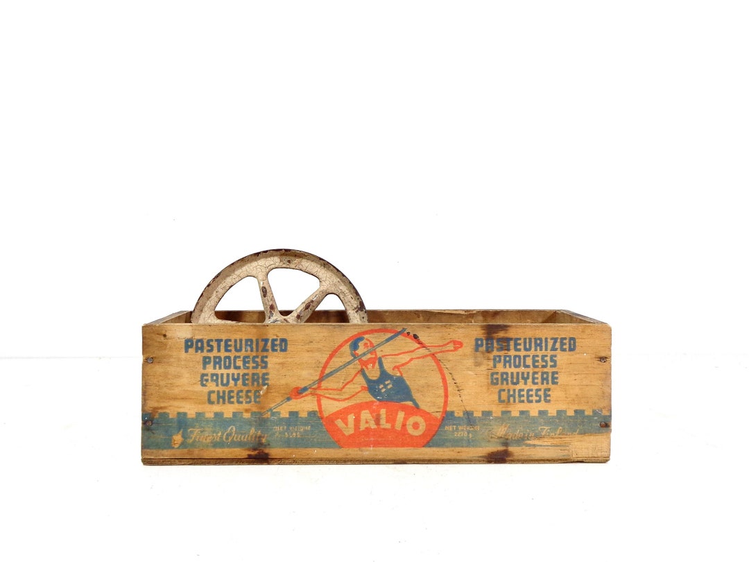 Vintage Wooden Cheese Box, 1930s Valio Gruyere Cheese Advertising Small ...