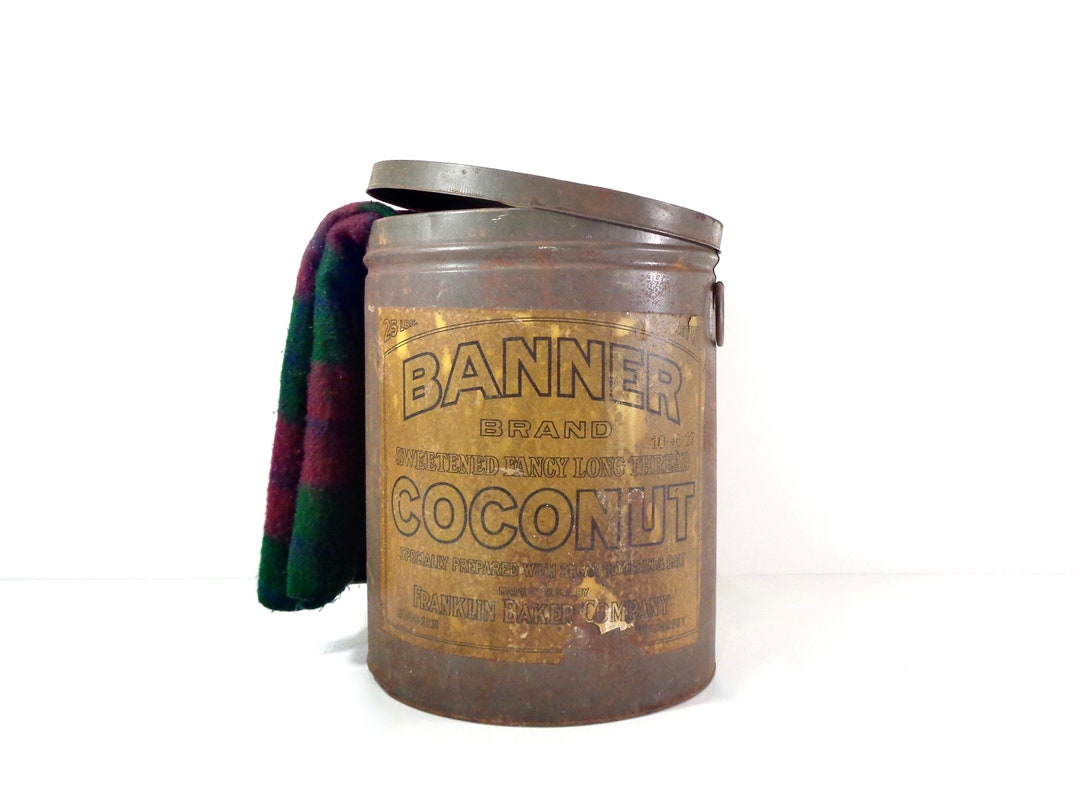 Vintage Advertising Tin, Large 1920s Banner Coconut Bulk Tin Can ...