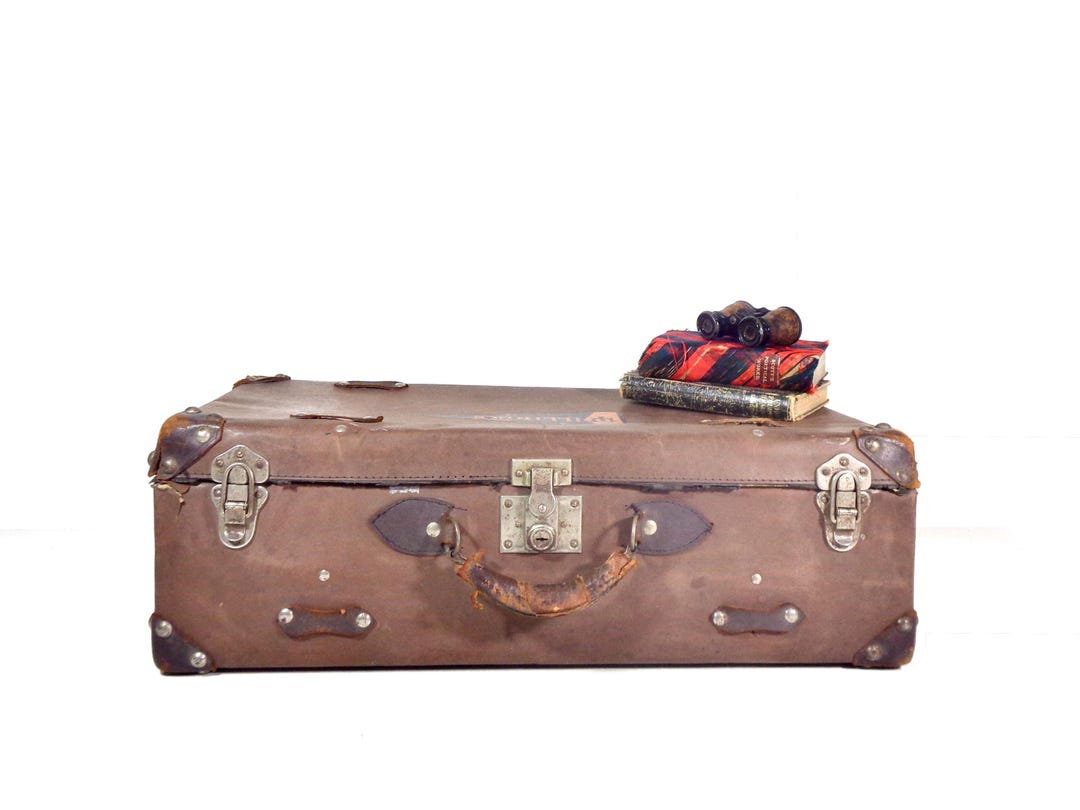 Vintage Suitcase, 1940s Brown Leather Large Suitcase Travel Trunk With ...