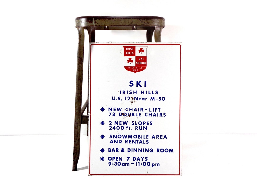 Vintage Ski Resort Sign, 1960s Irish Hills Winter Sports Park Onsted ...