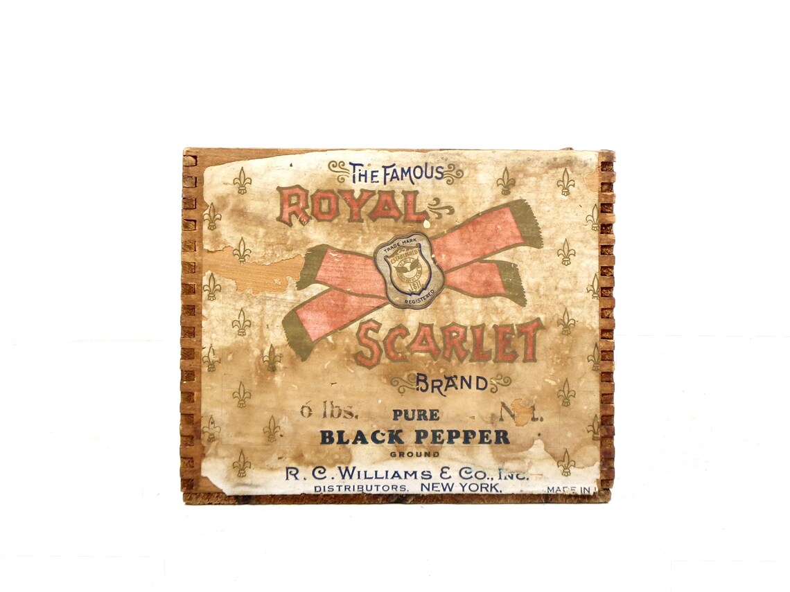 Vintage Advertising Wood Box, 1800s Royal Scarlet Black Pepper Spice ...