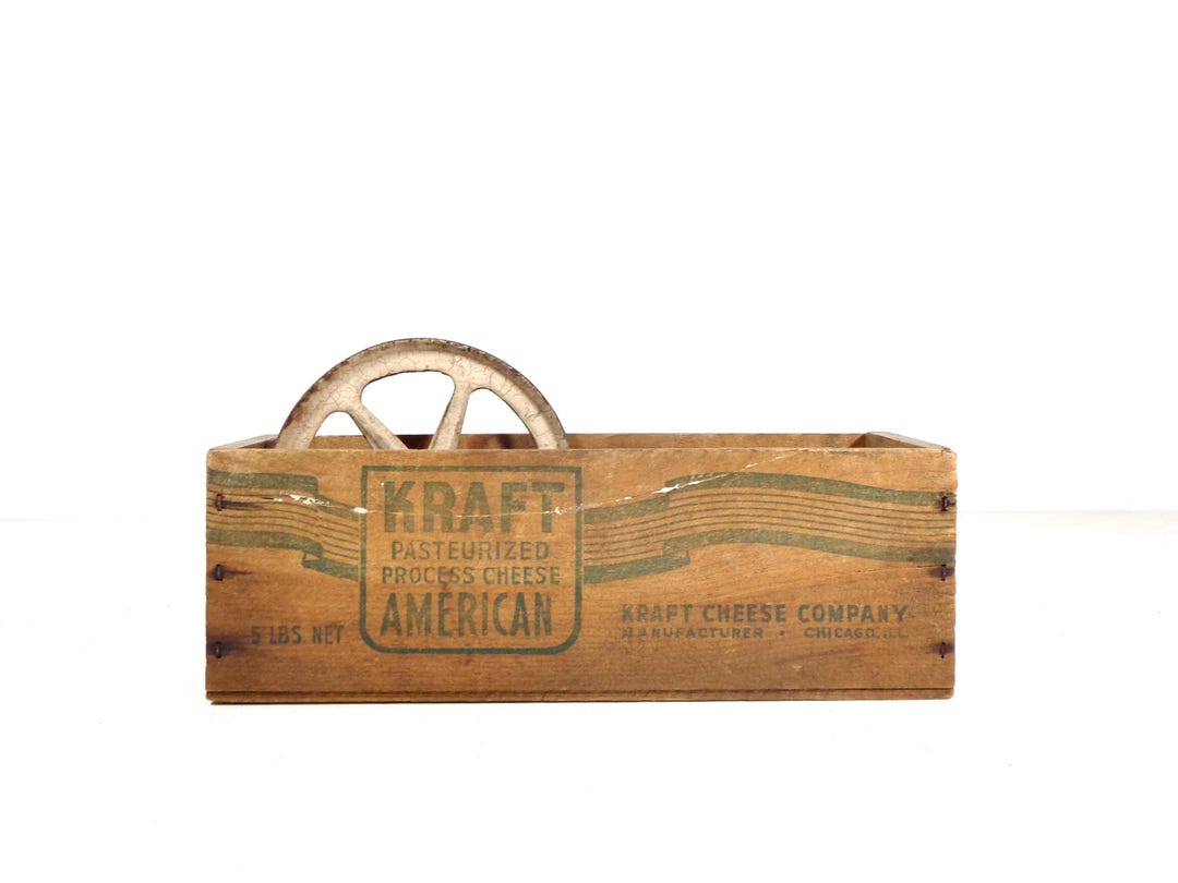 Vintage Wood Cheese Box, 1940s Kraft American Cheese Wooden Box, Rustic ...