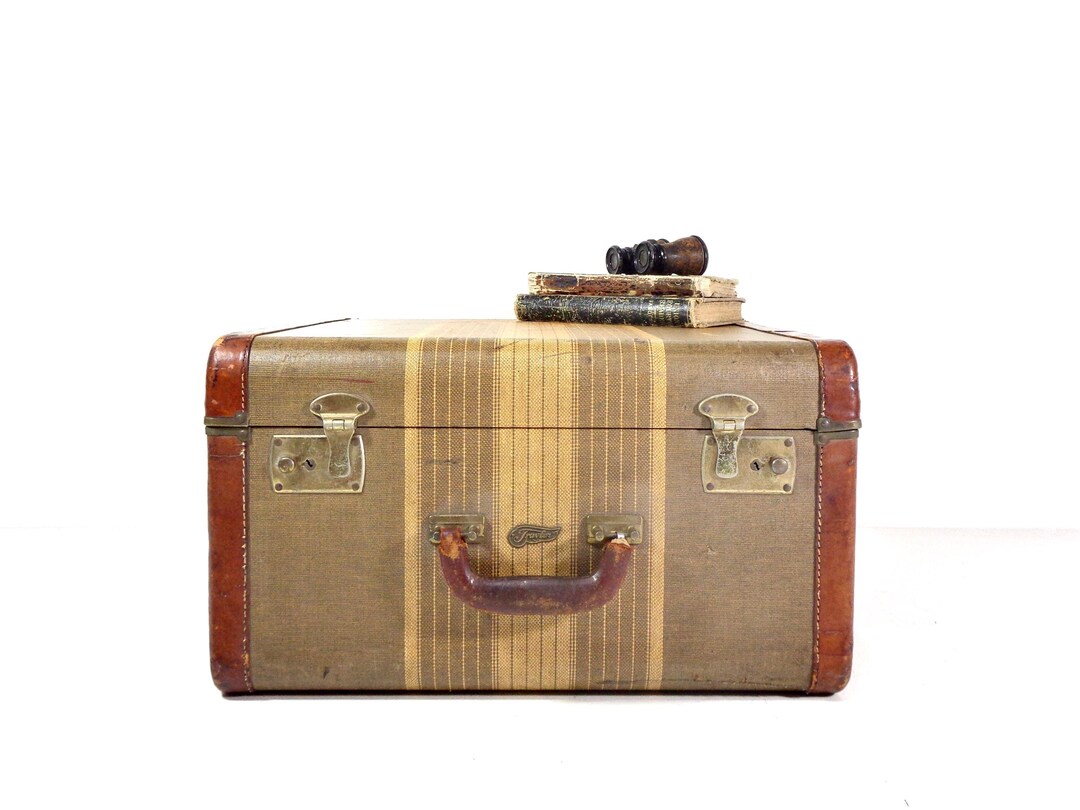 Vintage Tweed Suitcase, 1940s Travler Striped Tweed and Leather ...