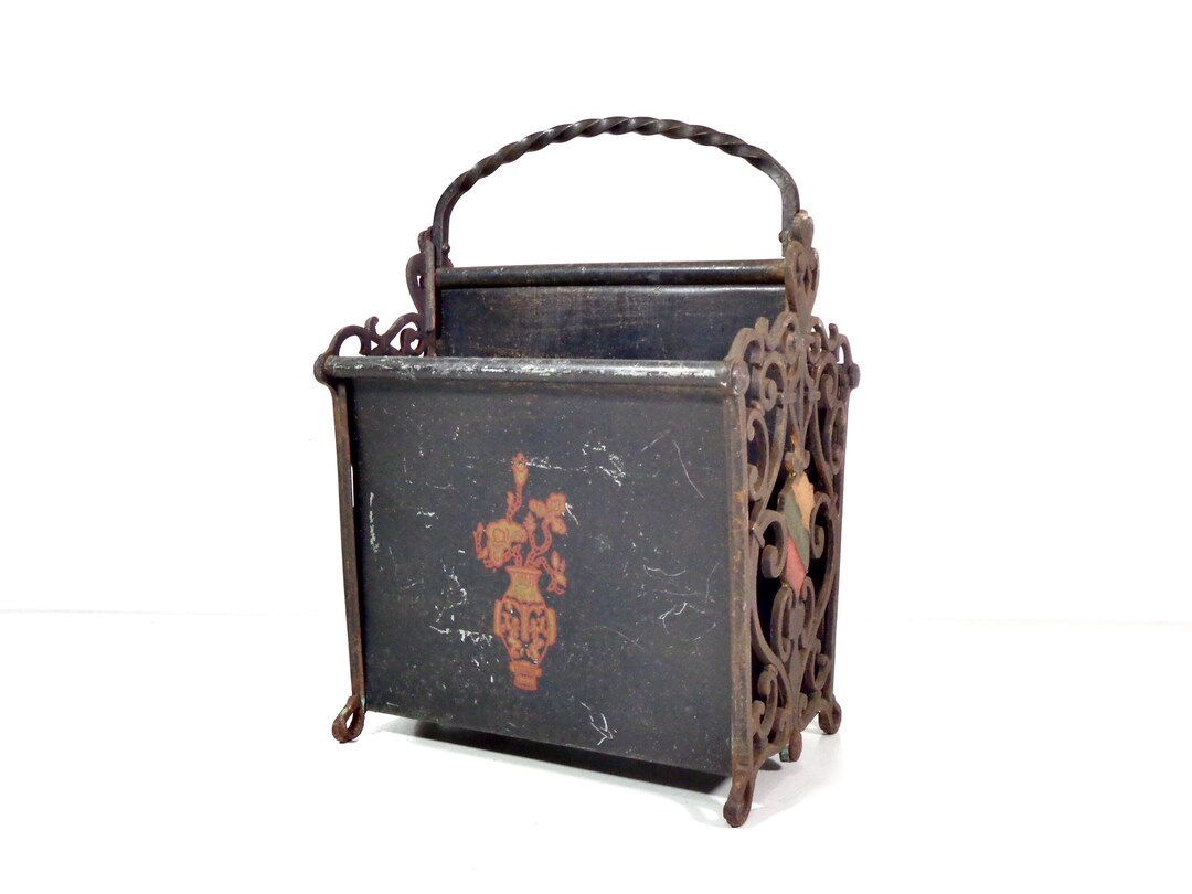 Vintage Magazine Rack, 1920s Art Deco Tudor Revival Cast Iron Metal ...